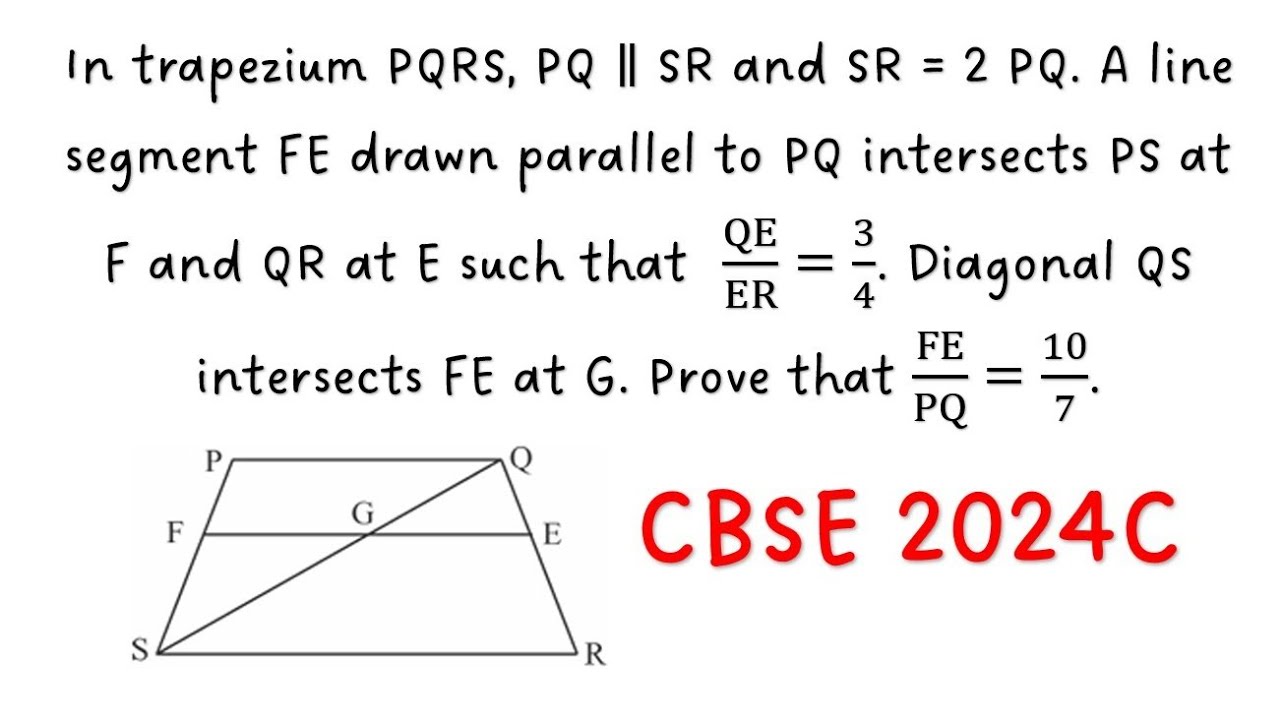 In trapezium PQRS, PQ ∥ SR and SR = 2 PQ. A line segment FE drawn ...