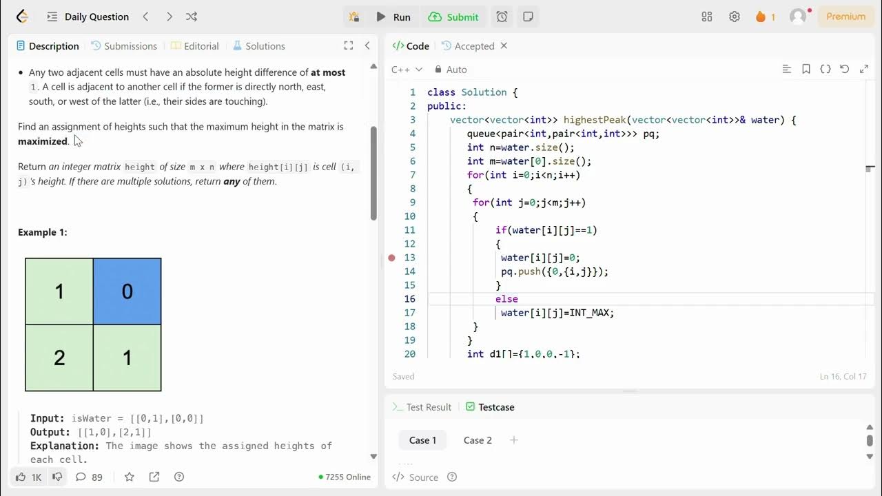 Map of Highest Peak || Leetcode 1765 - YouTube