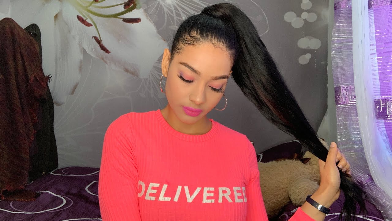 COMO PONER UNA COLA POSTIZA EN CABELLO RIZADO. - YouTube