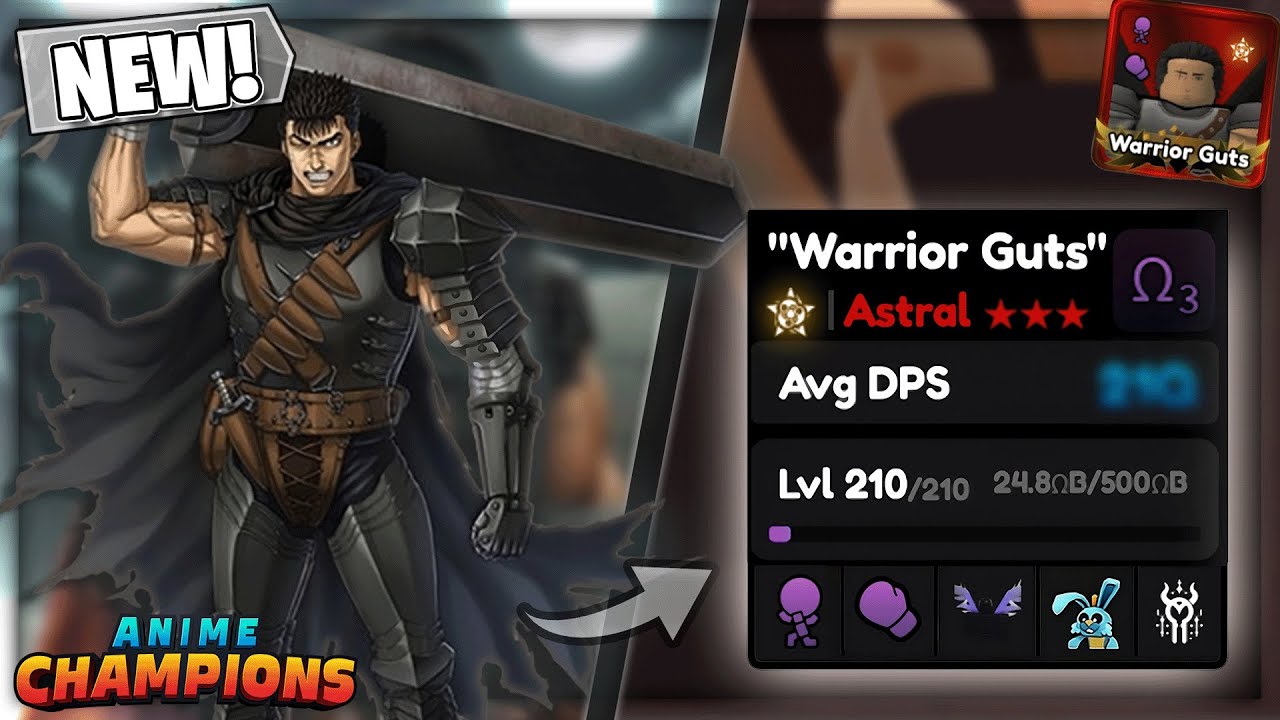 💥🥊Showcasing *NEW* GODLY WARRIOR ASTRAL "Guts" in Anime Champions ...