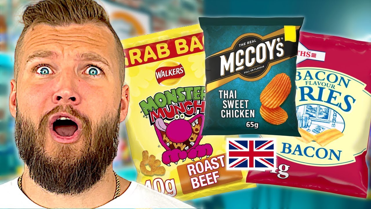 Americans Taste Test British Crisps! (Monster Munch, Mccoys, Smiths ...