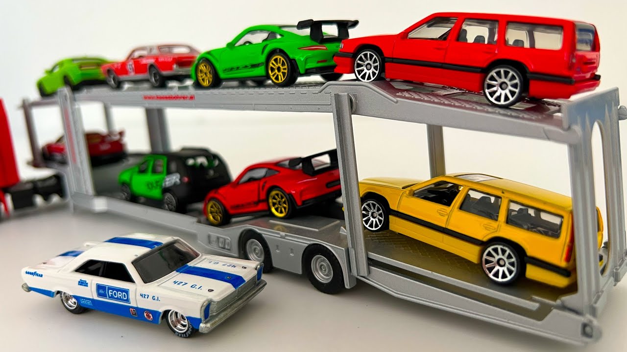 Car Transporter With Small Cars Metal From Welly Unboxing - YouTube