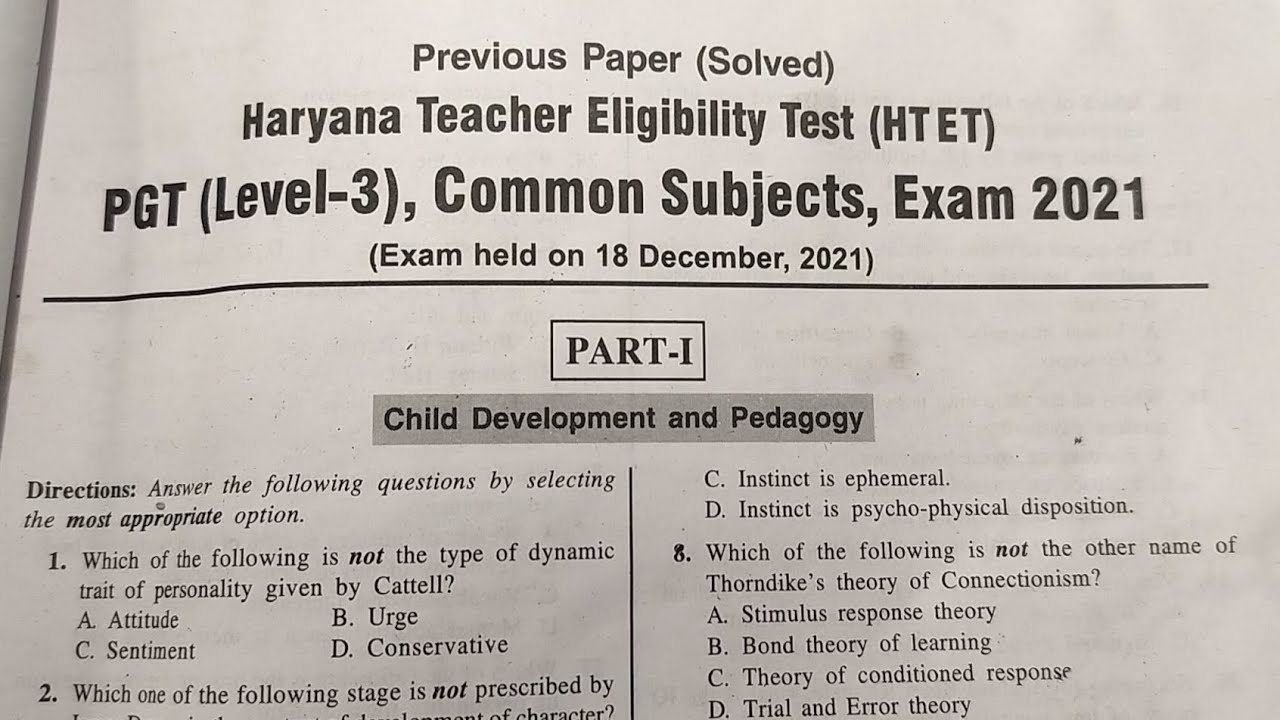 CDP for Htet previous year questions 2022 solved paper|| HTET PYQS ...