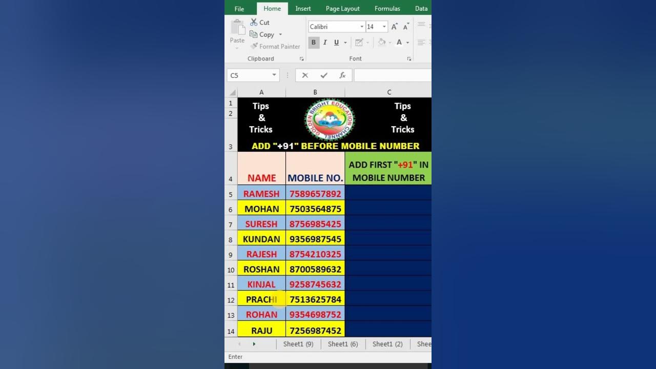 LEARN TO ADD +91 TO A GIVEN NUMBER IN YOUR EXCEL SHEET.#excel #gbec76 #shorts #ytshort # ...
