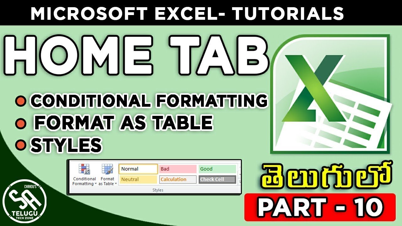 Ms Excel Tutorials In Telugu Part 10 Conditional Formatting Format As Table Cells Sa Freshers