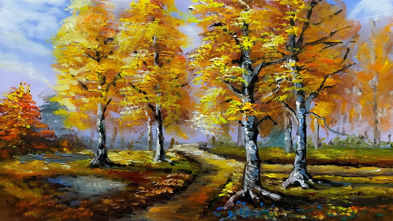Autumn Forest Path and Trees STEP by STEP Acrylic Painting - YouTube