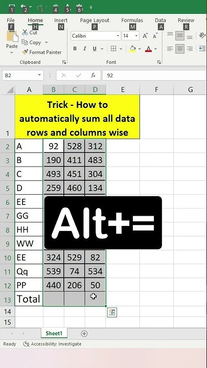 Excel Sum Trick || automatically sum of all data columns and rows wise - YouTube