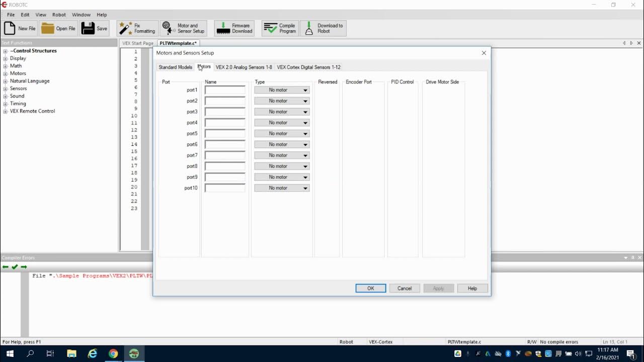 ROBOTC Setting up Motors & Sensors in a Template PLTW Automation & Robotics - YouTube