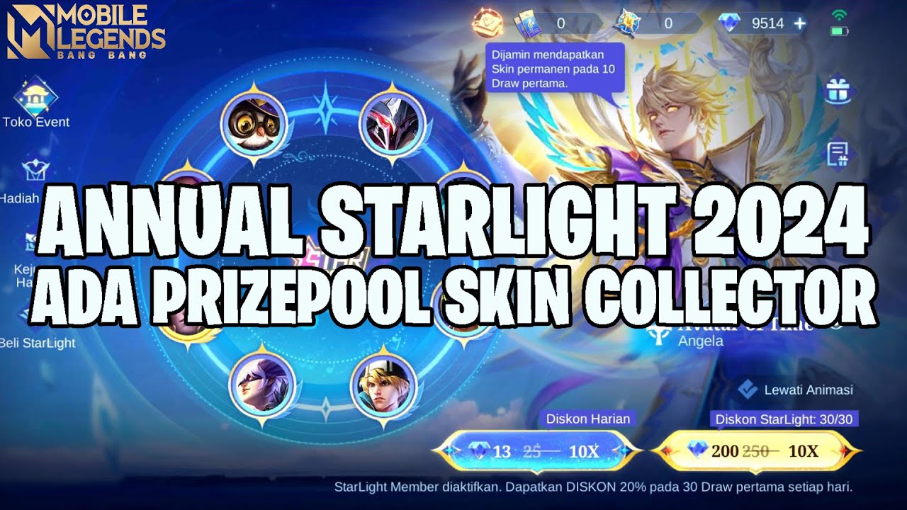 ANNUAL STARLIGHT 2024 VALE - ADA PRIZEPOOL SKIN COLLECTOR + SIMULASI GACHA MOBILE LEGENDS - YouTube