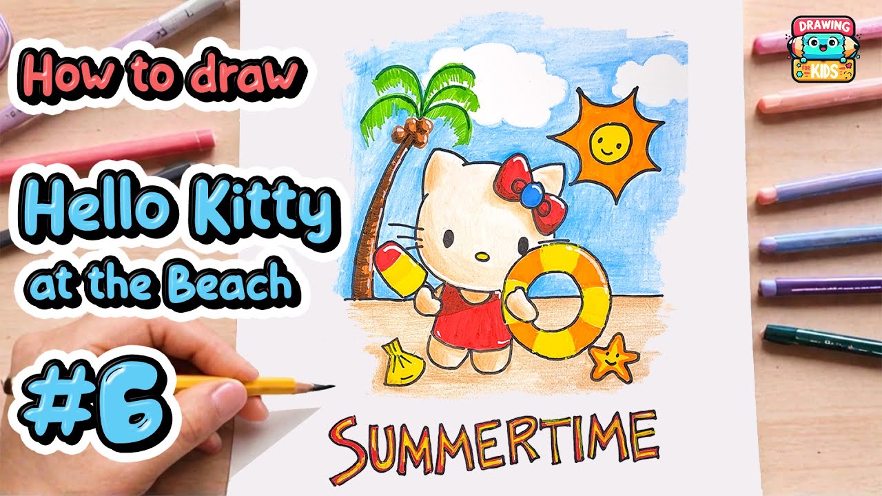 SUMMERTIME Special !! How to Draw Hello Kitty at The Beach in a Fun Way ...