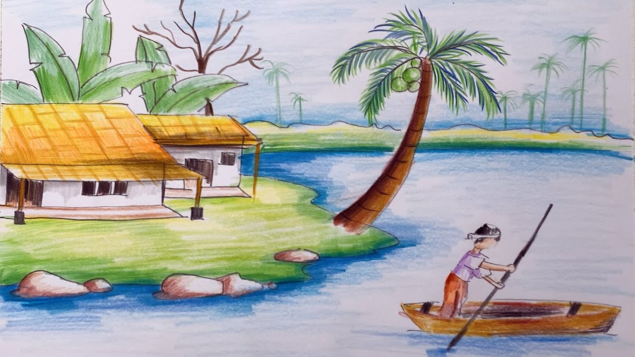 How to draw a river landscape | Step-by-step guide to drawing a ...