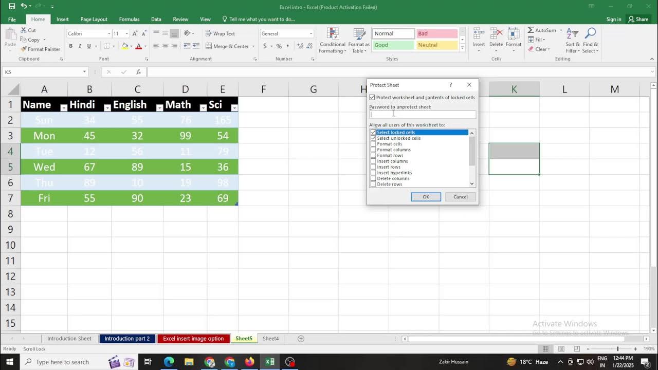 Introduction of Microsoft Excel, Conditional formatting, Auto sum, Average, MAX, MIN options etc ...