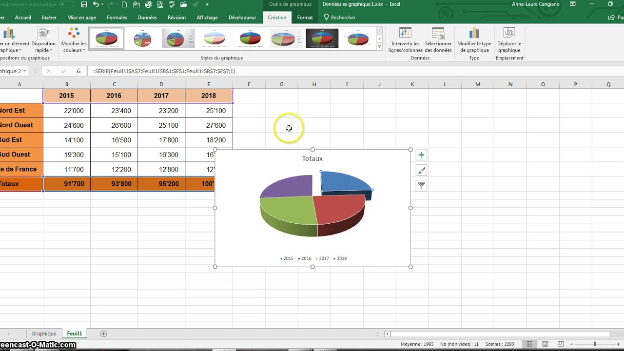 Graphiques Excel 2016 - Création d'un secteur - YouTube