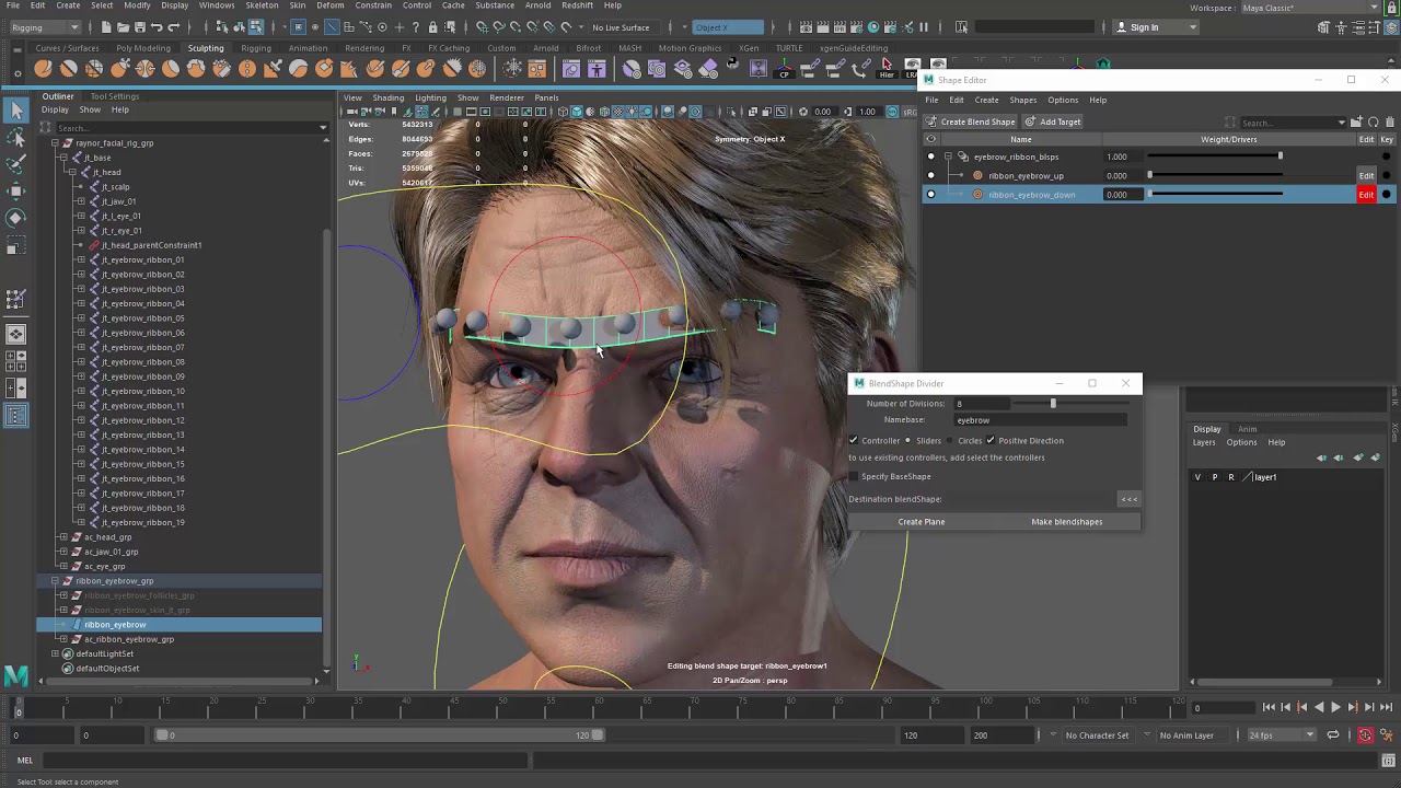 joint based facial expression 03 eyebrow global ctrl - YouTube