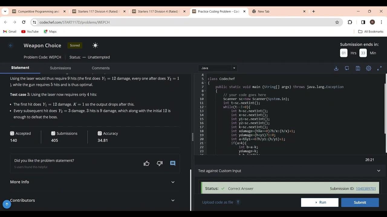 codechef contest problem no 2: weapon choice - YouTube