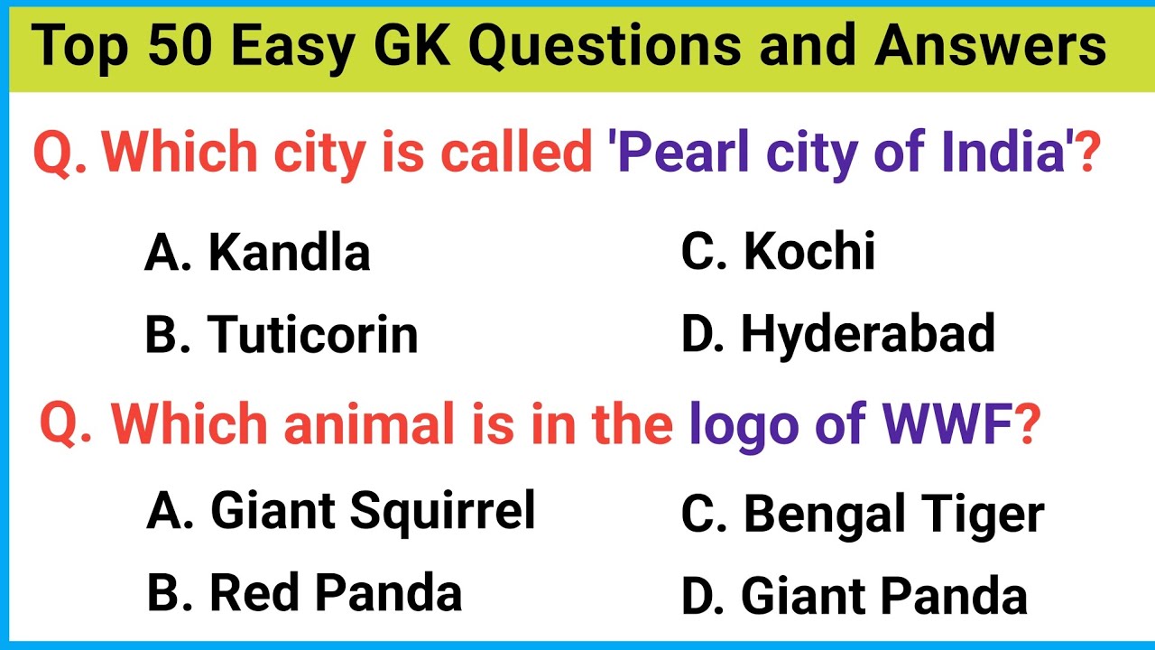 📚💡50 Easy GK Questions and Answers in English | GK in English | GK ...