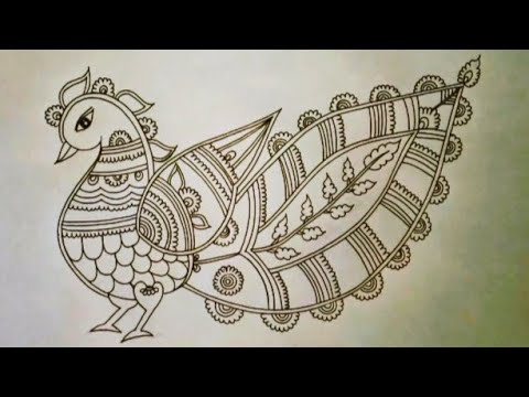 How to draw kalamkari peacock | easy | #himanshu_art |#kalamkariart # ...