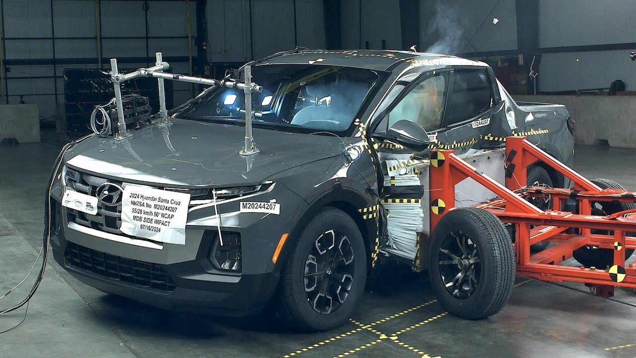 【현대 싼타크루즈 - NX4A OB 2024MY】NHTSA NCAP 측면/기둥 충돌테스트 - YouTube