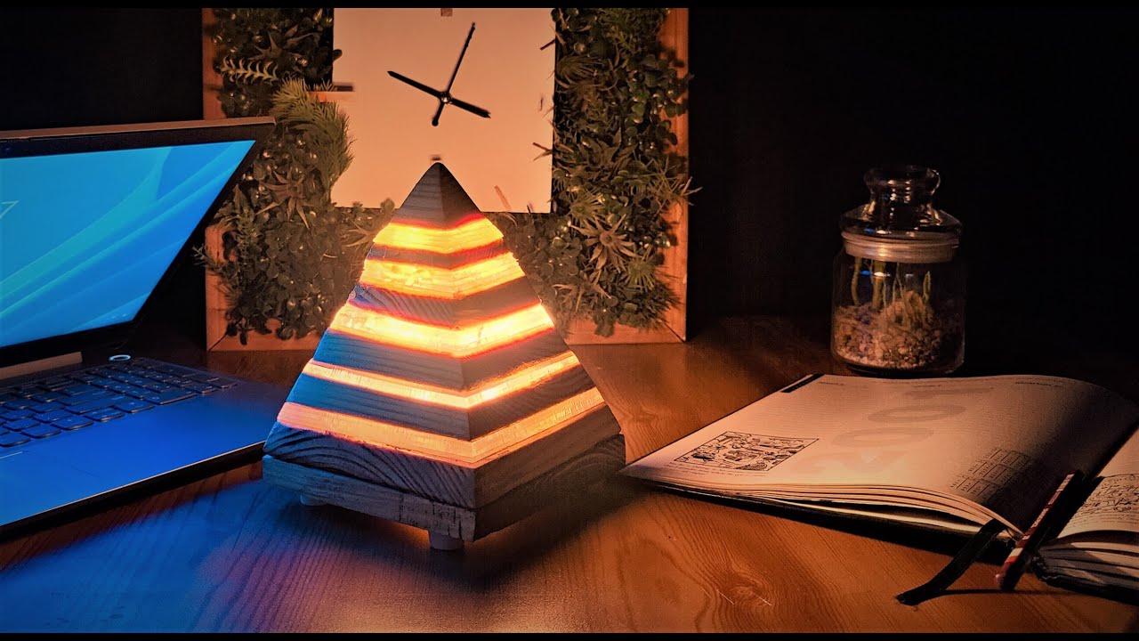 LED Pyramid Lamp | Acrylic and Woodworking | DIY Tabletop Wooden Lamp ...