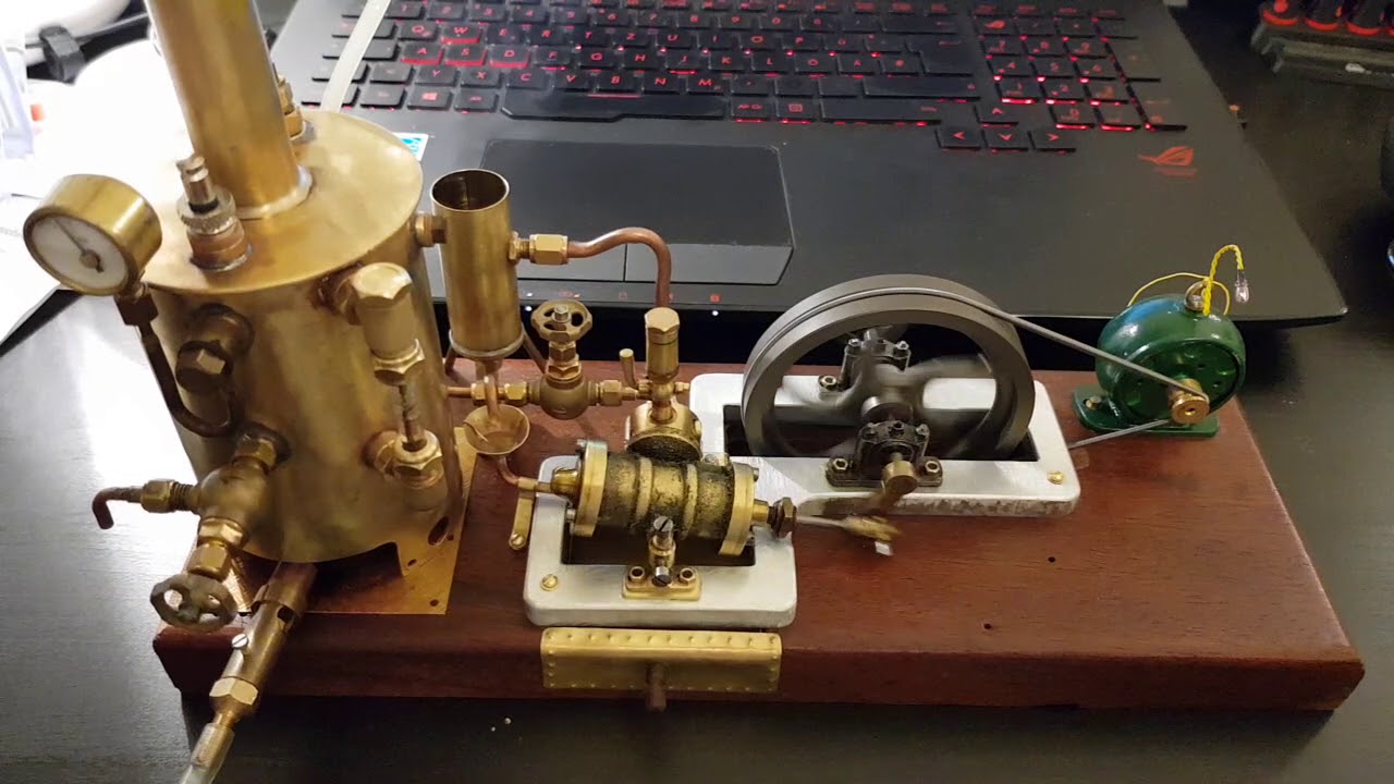 Oscillating steam engine running really slow on steam, with dynamo ...