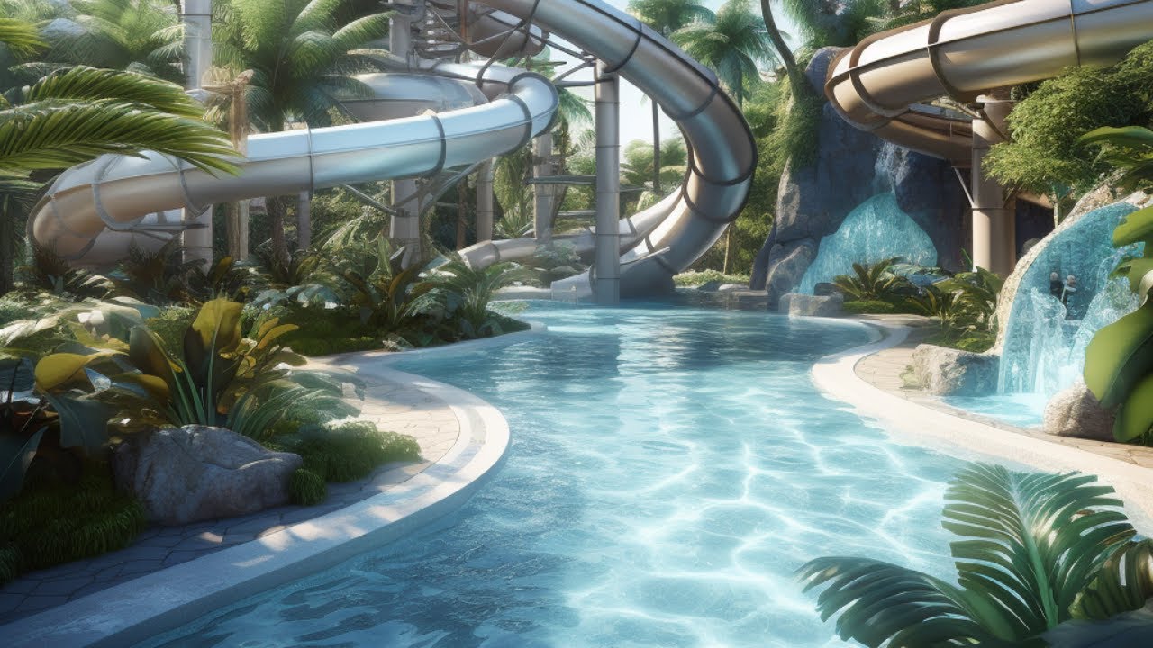 Lush Water Sounds In A Lazy River At A Water Park - YouTube