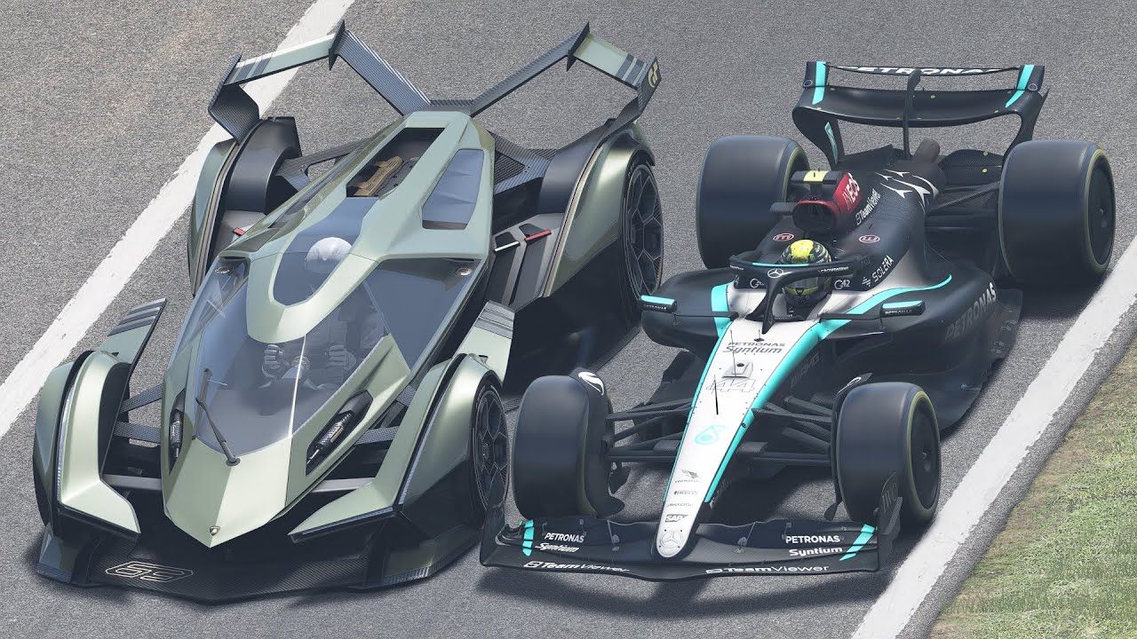 Mercedes F1 vs Lamborghini Lambo V12 Vision Gran Turismo at Monza - YouTube