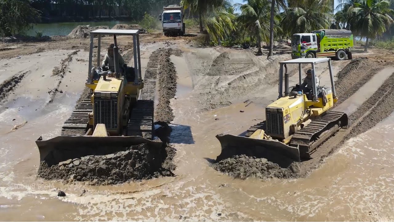 Best Talent Dozer move Sand In to water with Skill operator Dump truck ...