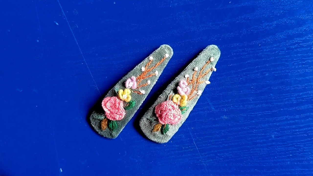 Hair clip making || hair accessories making at home || embroidery clip ...