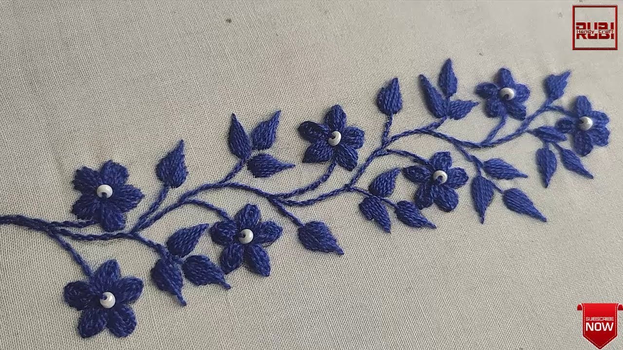 hand embroidery: all purpose new blue flower. - YouTube