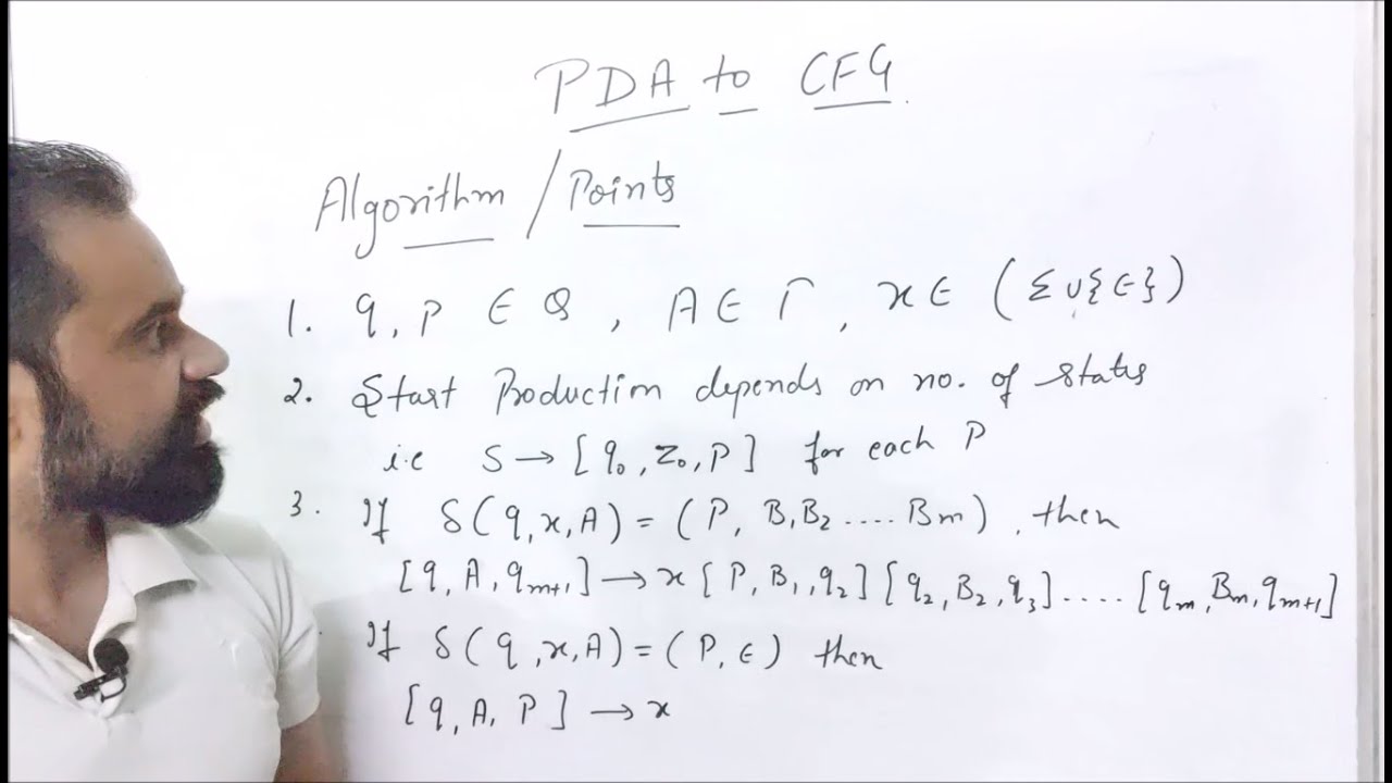 PDA to CFG | Equivalence of PDA and CFG | Conversion | Example | FLA ...