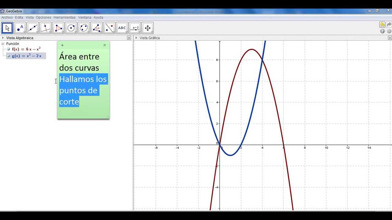 Área entre dos curvas con geogebra - YouTube
