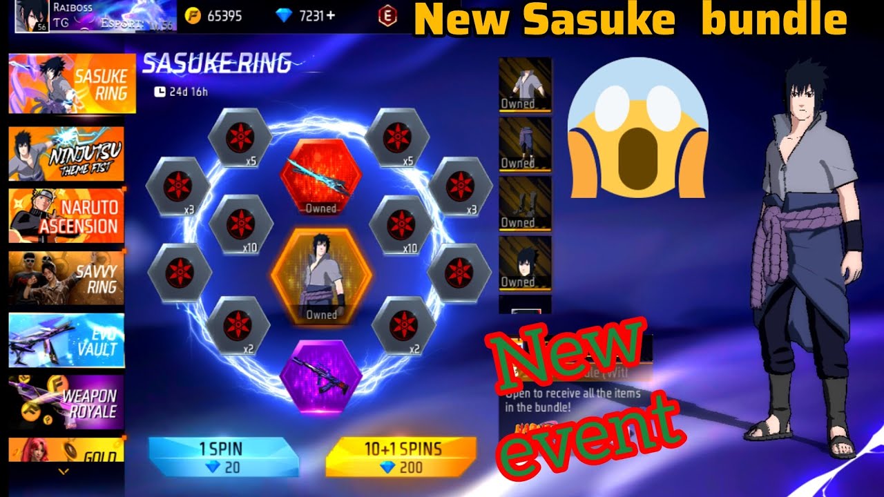 SASUKE BUNDLE NEW EVENTS FREE FIRE || RAI BOSS 0305 || - YouTube