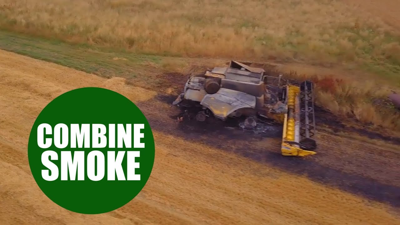 Two expensive combine harvesters were spotted on fire - YouTube