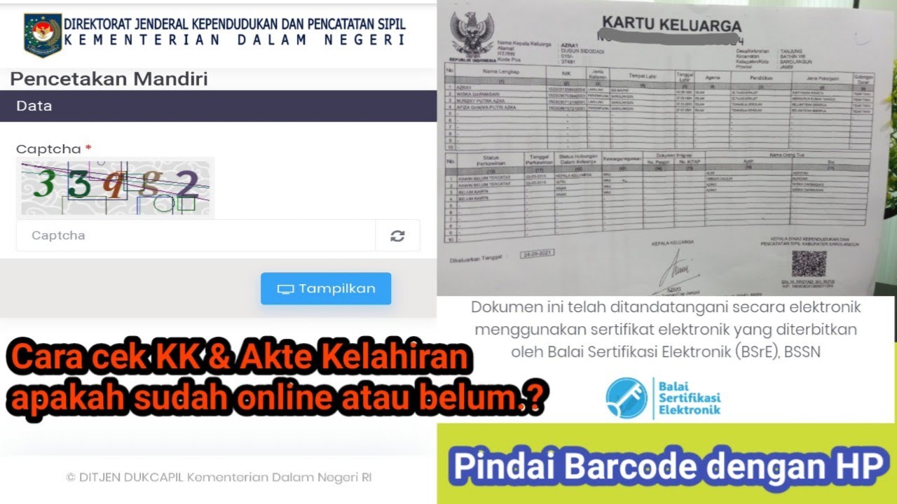 Cara cek KK dan akte kelahiran dengan barcode - YouTube