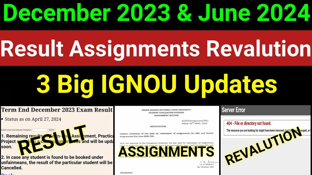 ignou Result Assignments and Revalution Result 3 big new updates ...