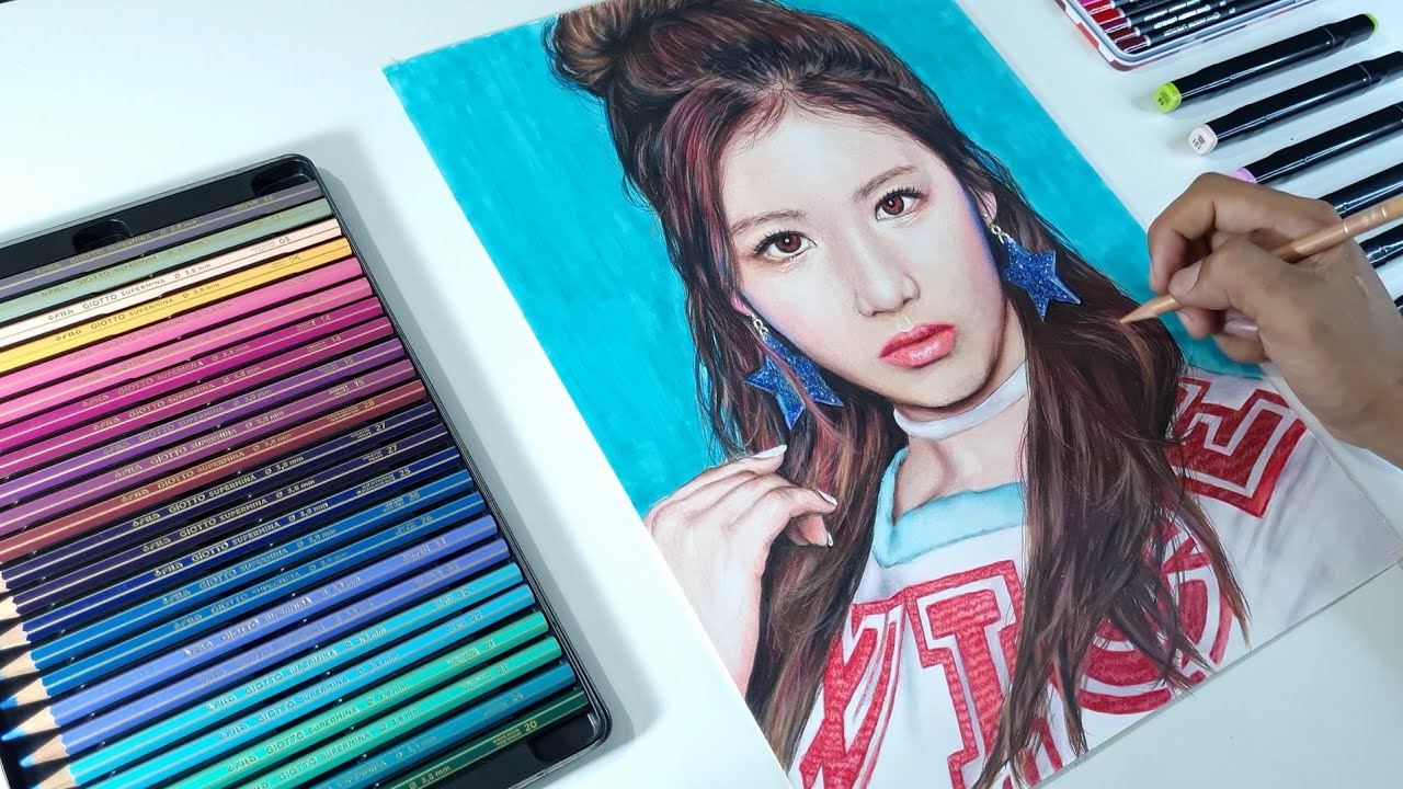 TWICE- SANA DRAWING 그리기 Sana TWICE / サナを2回描く /رسم سناء مرتين desenhando ...