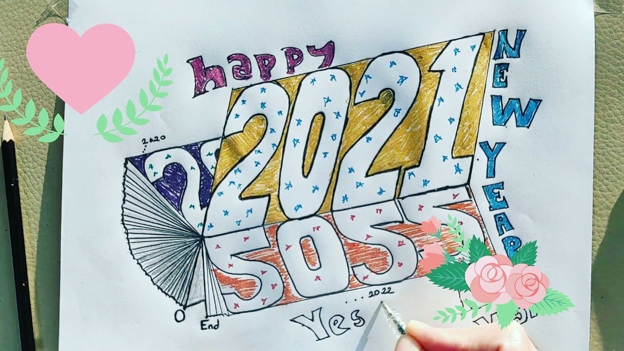 How to draw the new year 2021 | how to Draw 2021 | 2021| Happy New year ...