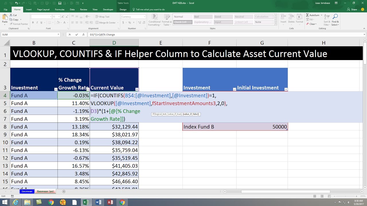Excel Magic Trick 1428: VLOOKUP, COUNTIFS & IF Helper Column to Calculate Asset Current Value - YouTube Excel Magic Trick 1428: VLOOKUP, COUNTIFS & IF Helper Column to Calculate Asset Current Value - YouTube