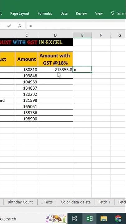 Excel Formula & Tricks - Amount with GST in excel | #shorts 45, #excel_shorts - YouTube