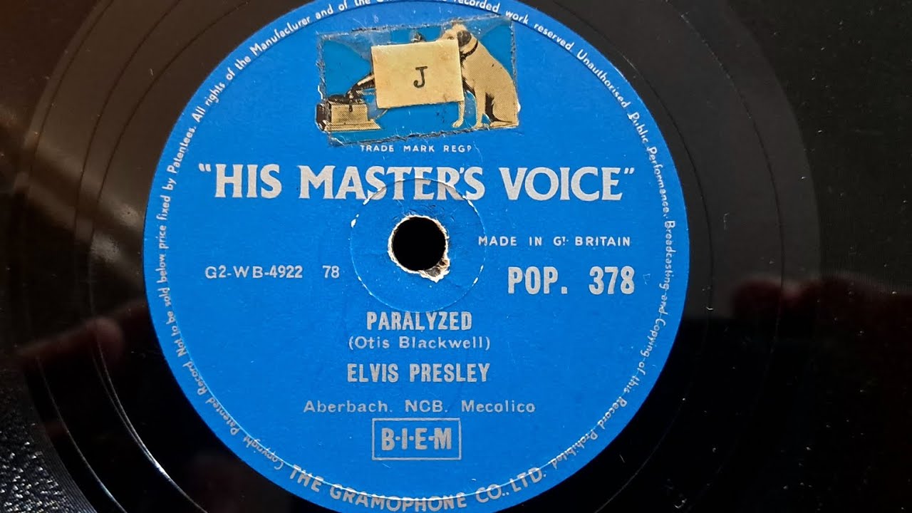 Paralyzed. Elvis Presley. HMV 78rpm Shellac Phonograph Gramophone ...
