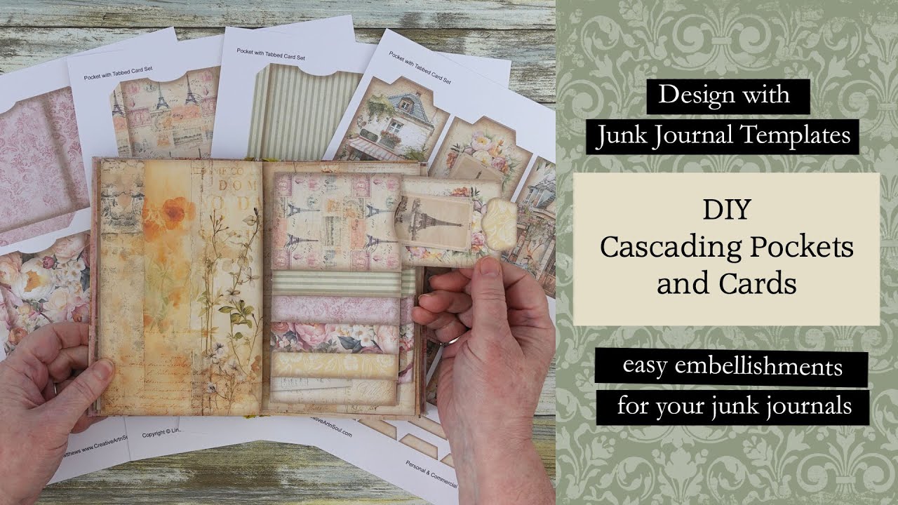 DIY Printable Junk Journal Cascading Pockets and Cards - YouTube