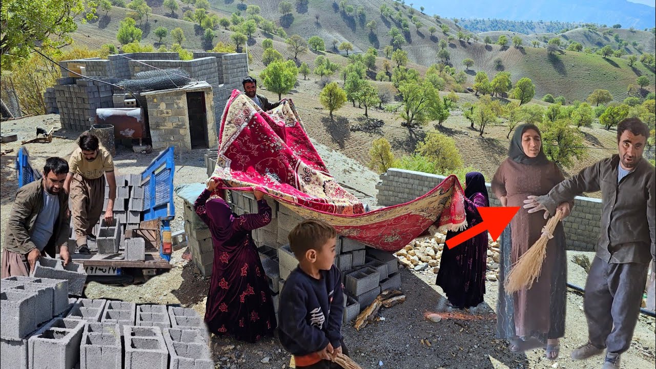 The hard life of a nomadic family in the spring nature / nomadic ...