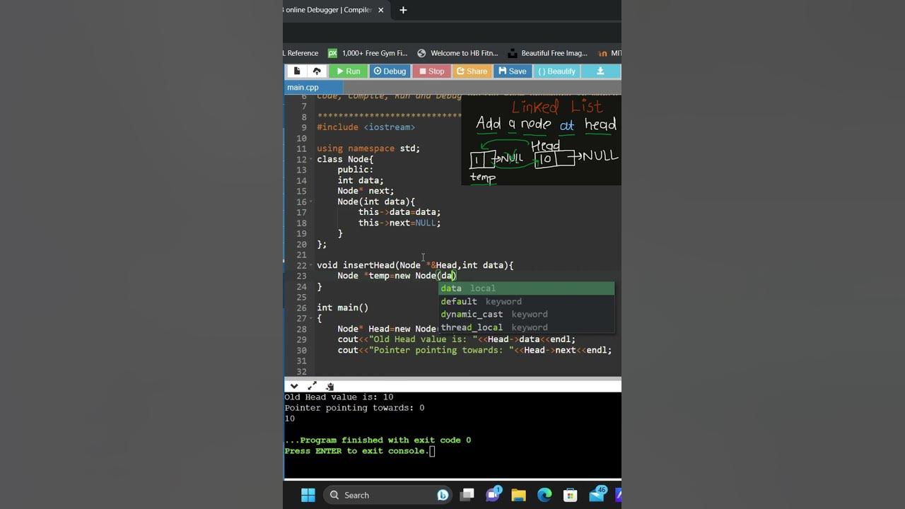 Add a node at head side in a linked list. #coding #dsa #shorts # ...
