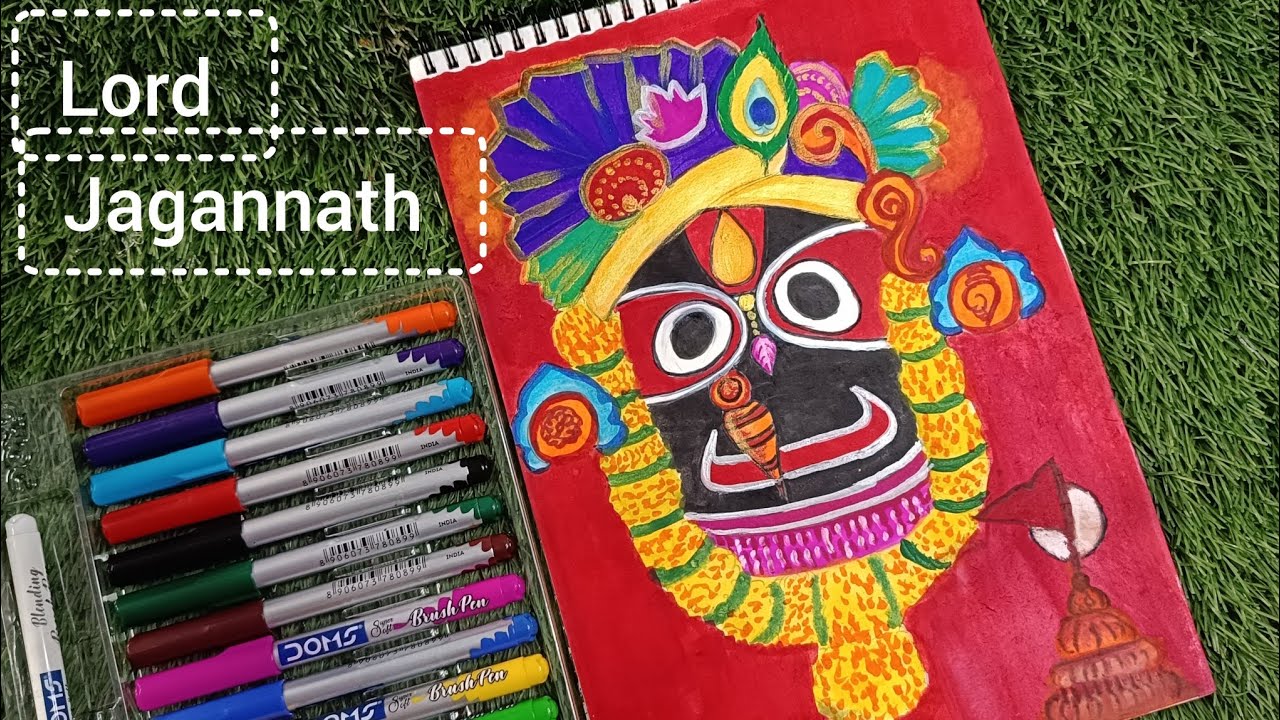 How to draw Lord Jagannath using Brush pen and Watercolor/step by step ...