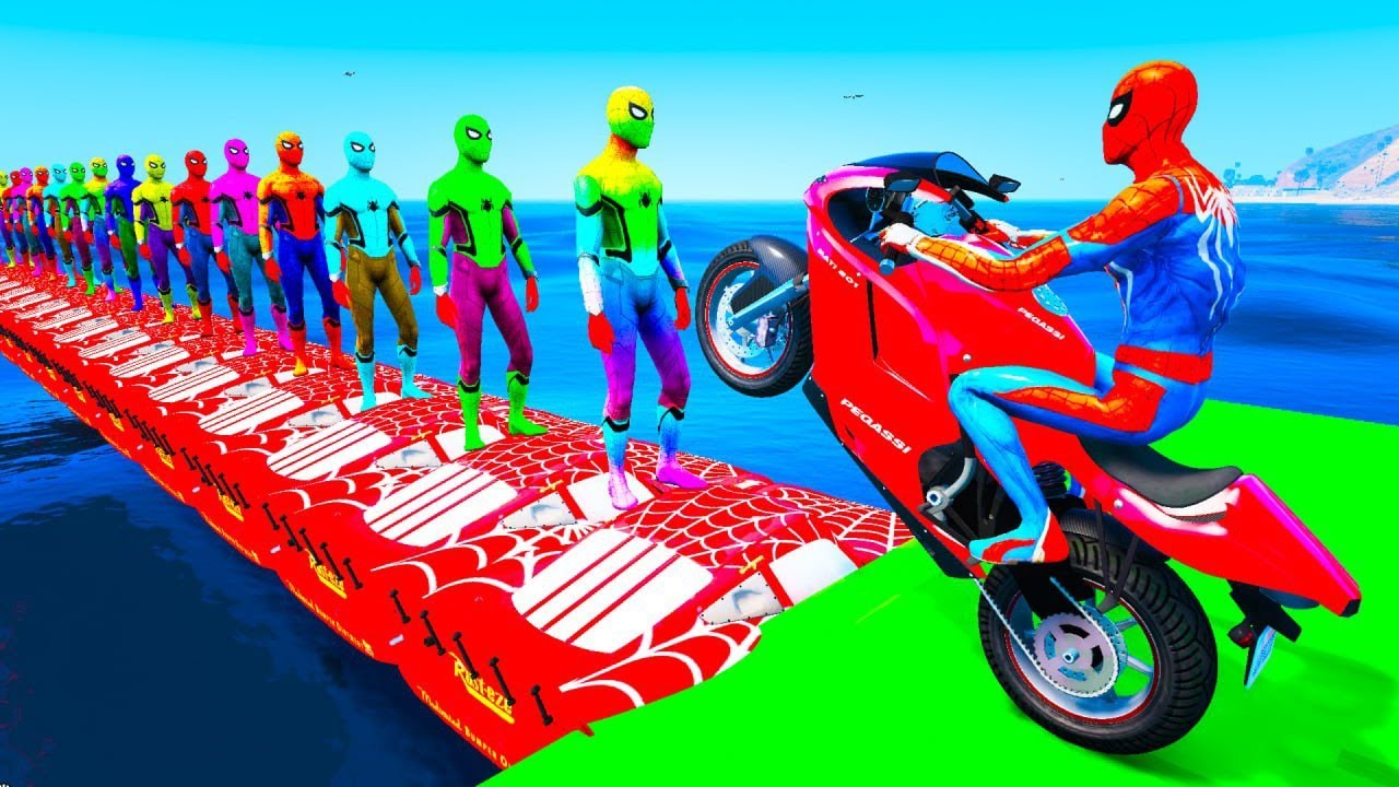الأبطال الخارقين على القضبان دوامة قمع جسر 🕷️🏍️ RAINBOW SPIDER MAN! on ...