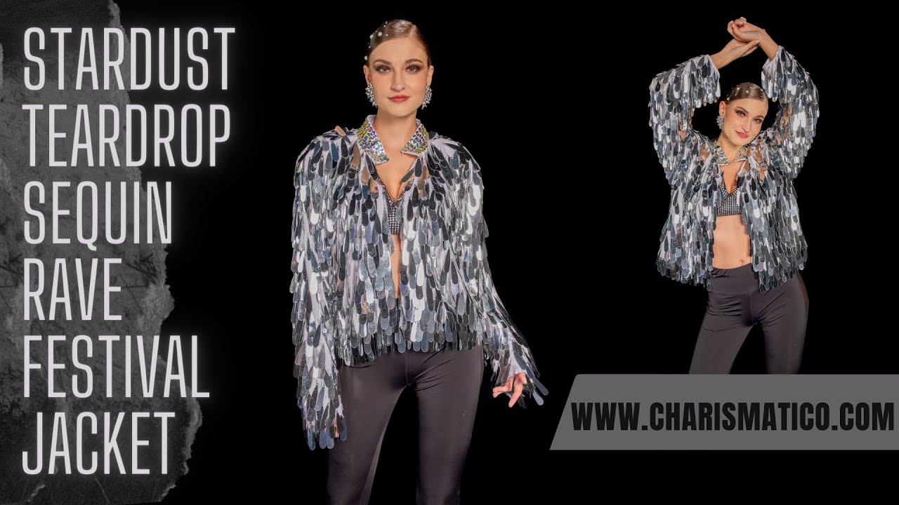 CHARISMATICO Silver Stardust Teardrop Sequin Rave Festival Jacket - YouTube