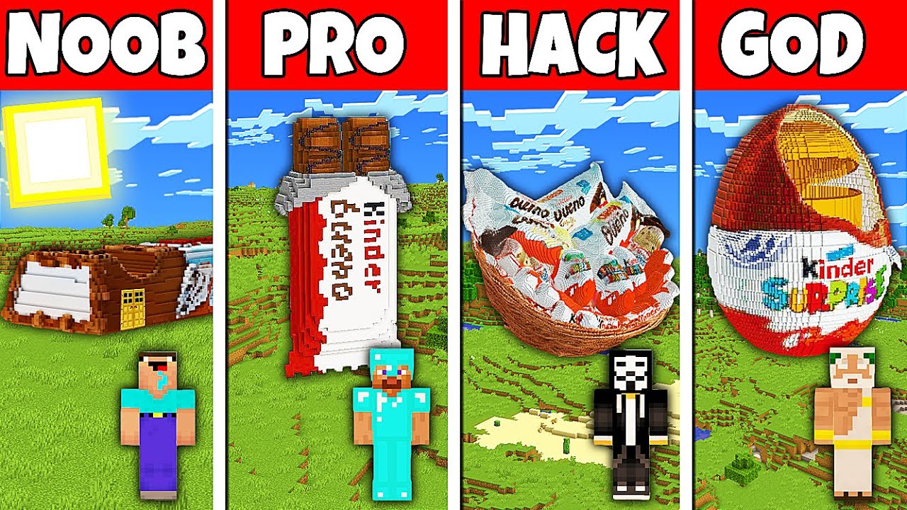 Minecraft Battle: NOOB vs PRO vs HACKER vs GOD! KINDER CHOCOLATE BUILD ...