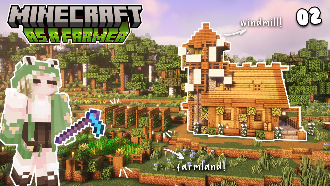 I built a Cozy Farmhouse Windmill & Farmland! 🌱 Minecraft as a Farmer ...