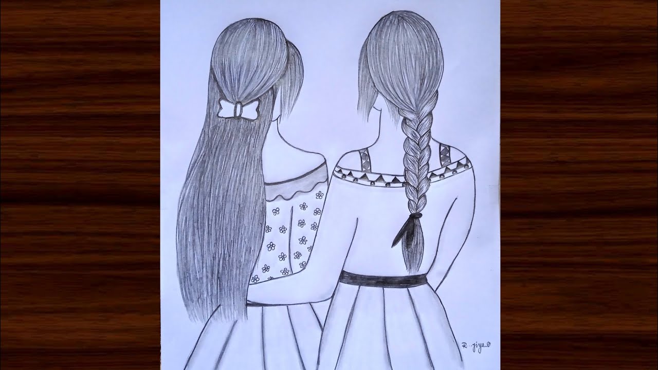 Best friends Pencil drawing Tutorial | How to draw two friends Hugging ...