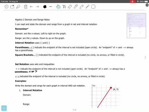 Domain and range in interval and set notation - YouTube